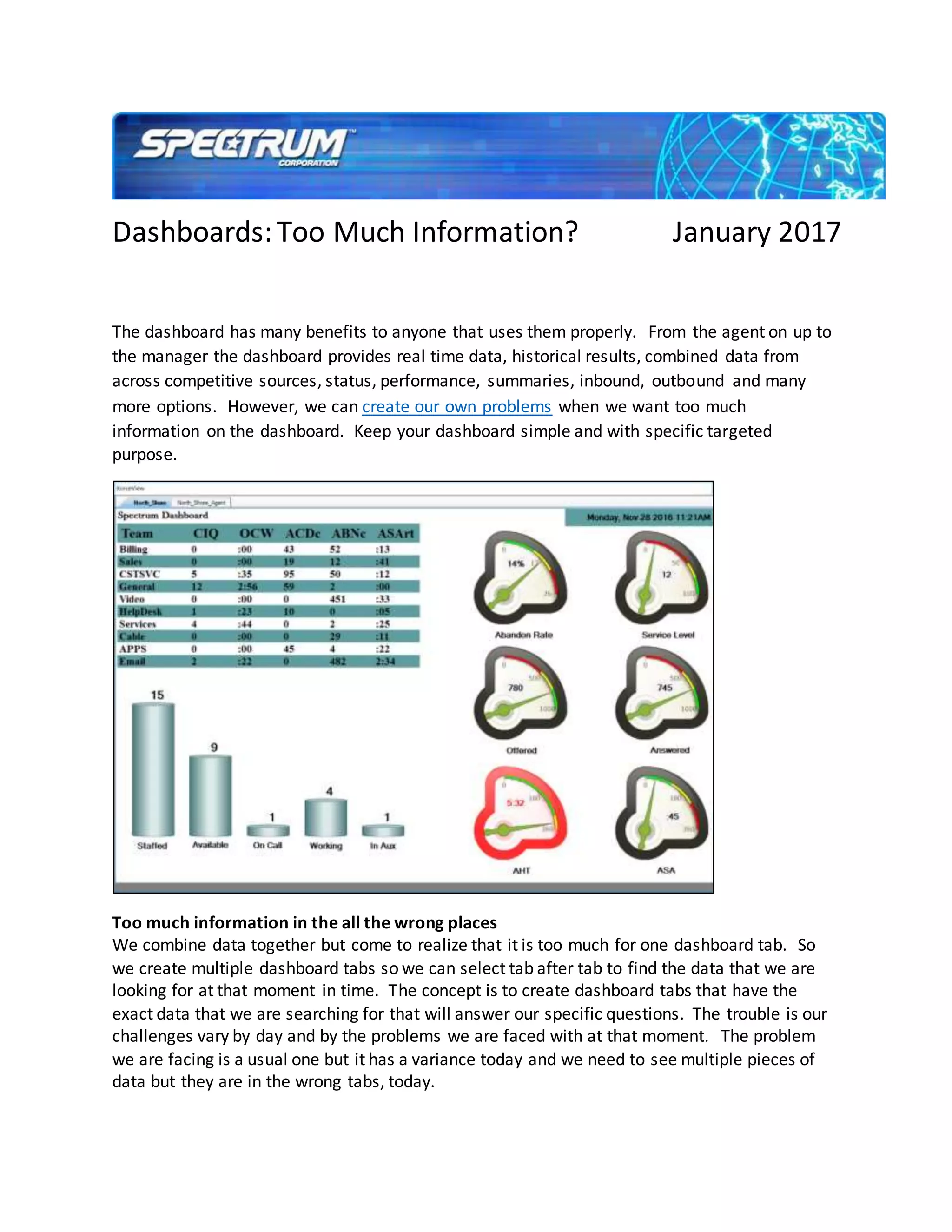 Dashboards Too Much Information | DOCX | Technology & Computing