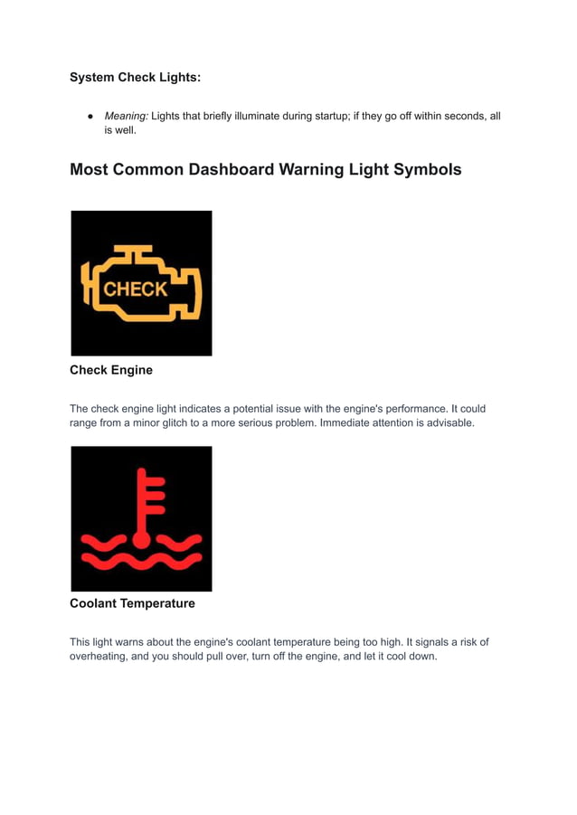 Dashboard warnings, symbols and Indicators.pdf | Auto Safety ...
