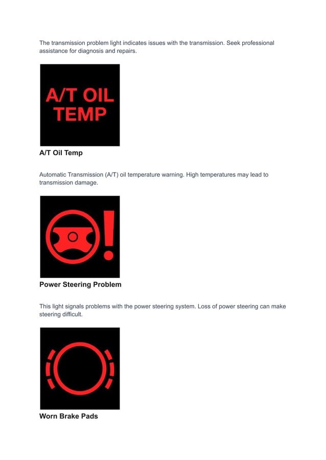 Dashboard warnings, symbols and Indicators.pdf | Auto Safety ...