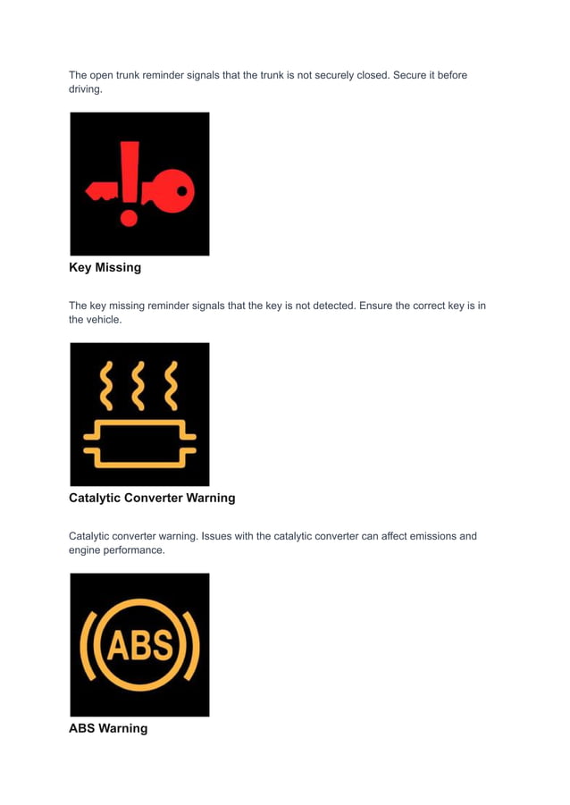 Dashboard warnings, symbols and Indicators.pdf | Auto Safety ...