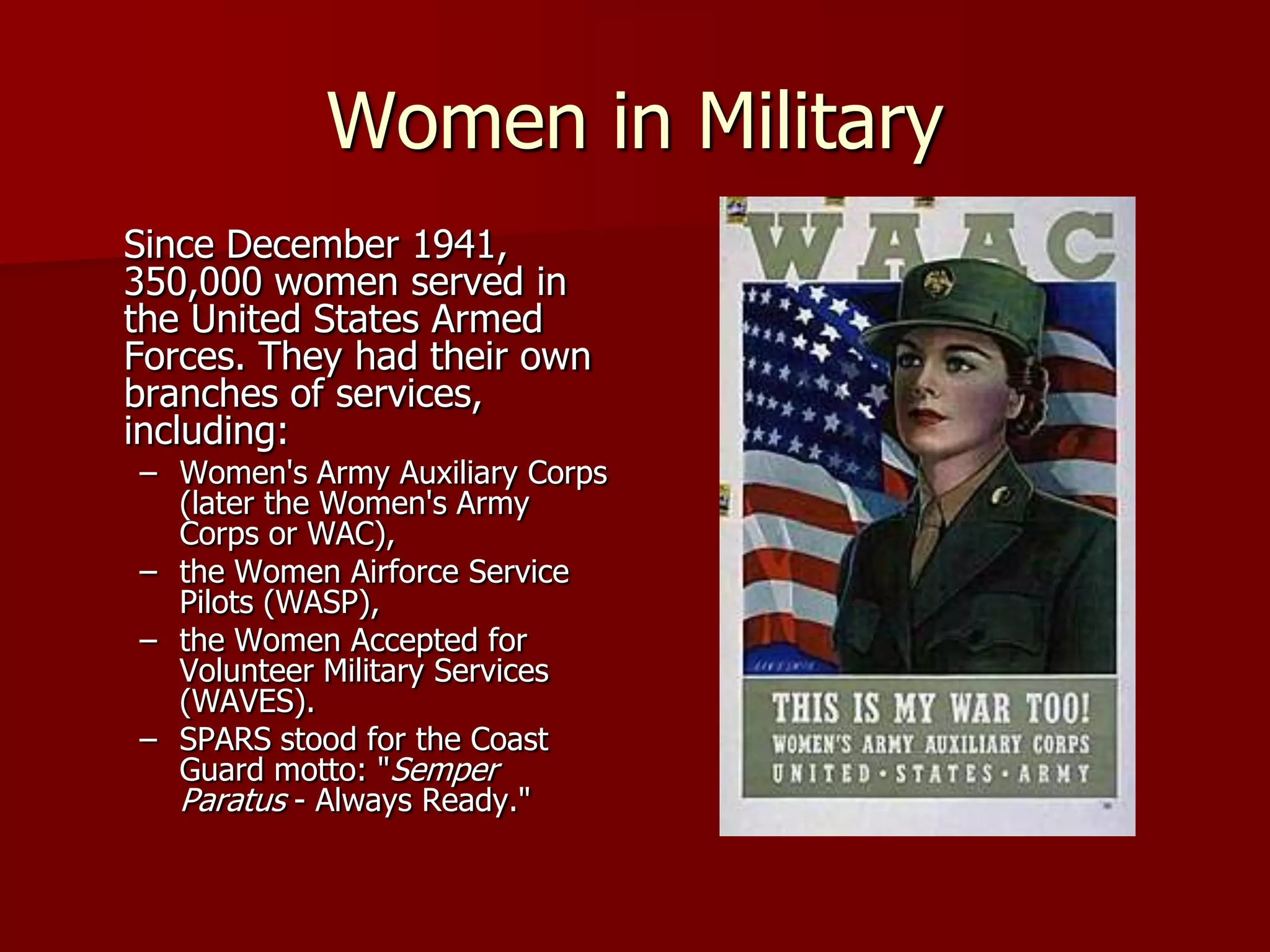 women in the military during wwII | PPTX