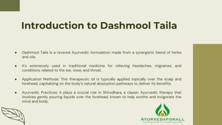 Dashmool Taila:Effective treatment for headaches, earaches, | PPTX