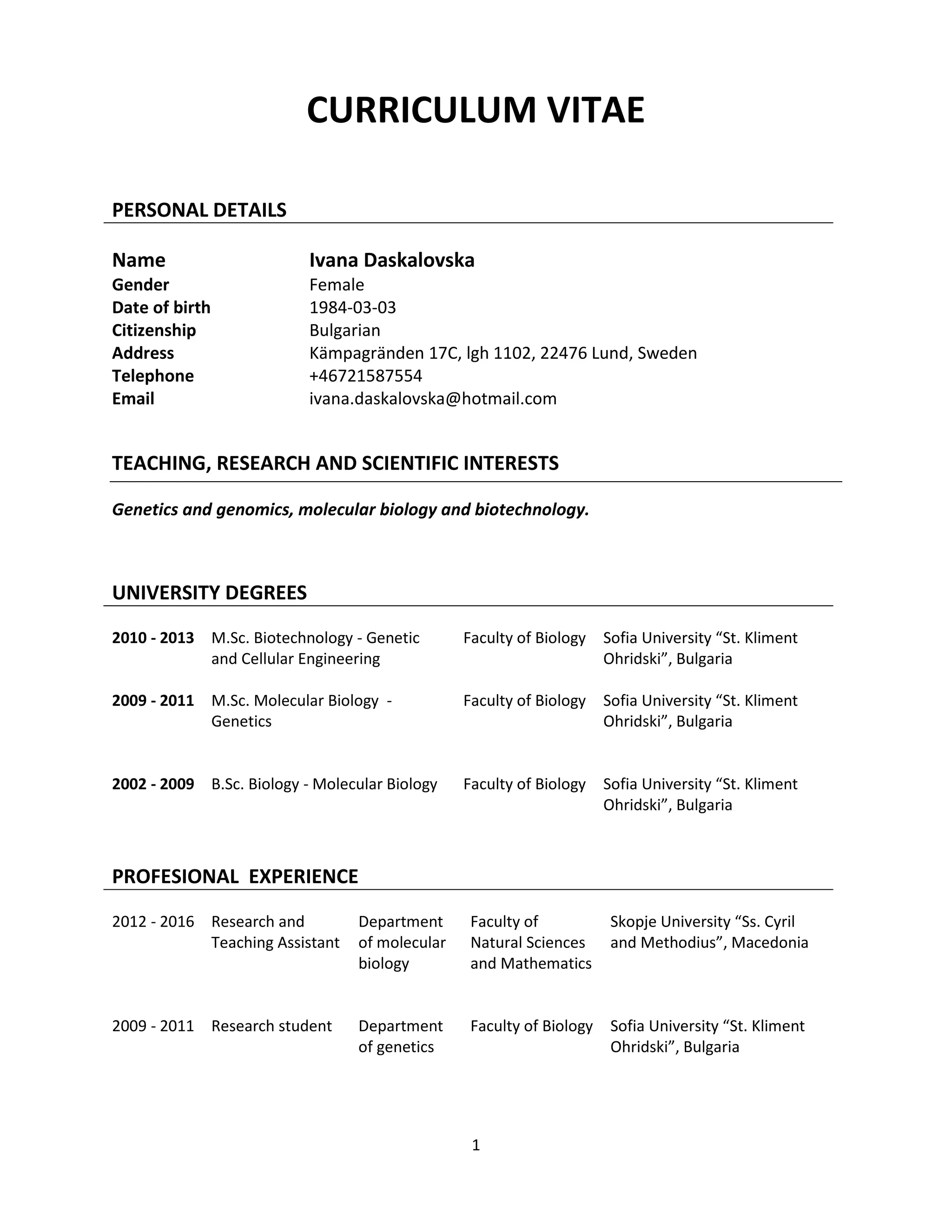 CV-Ivana Daskalovska | PDF