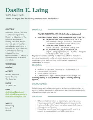 DASLIN ELIZABETH LAING PROFESSIONAL RESUME | DOCX