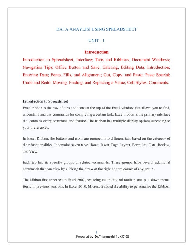 Introduction to spreadsheet | PDF