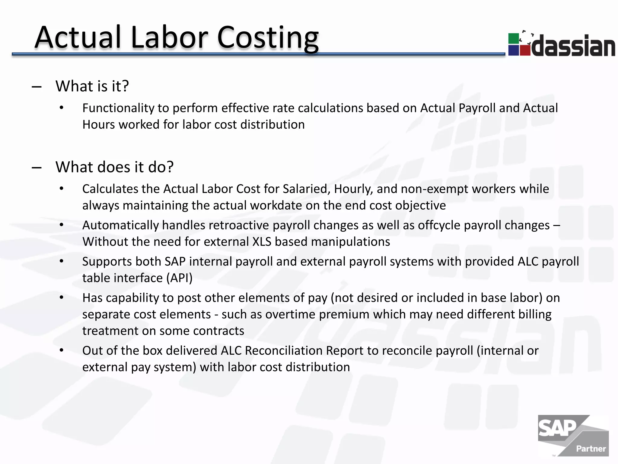 Dassian Actual Labor Costing (ALC) | PDF