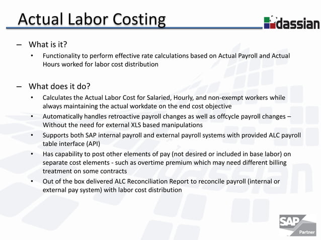 Dassian Actual Labor Costing (ALC) | PDF