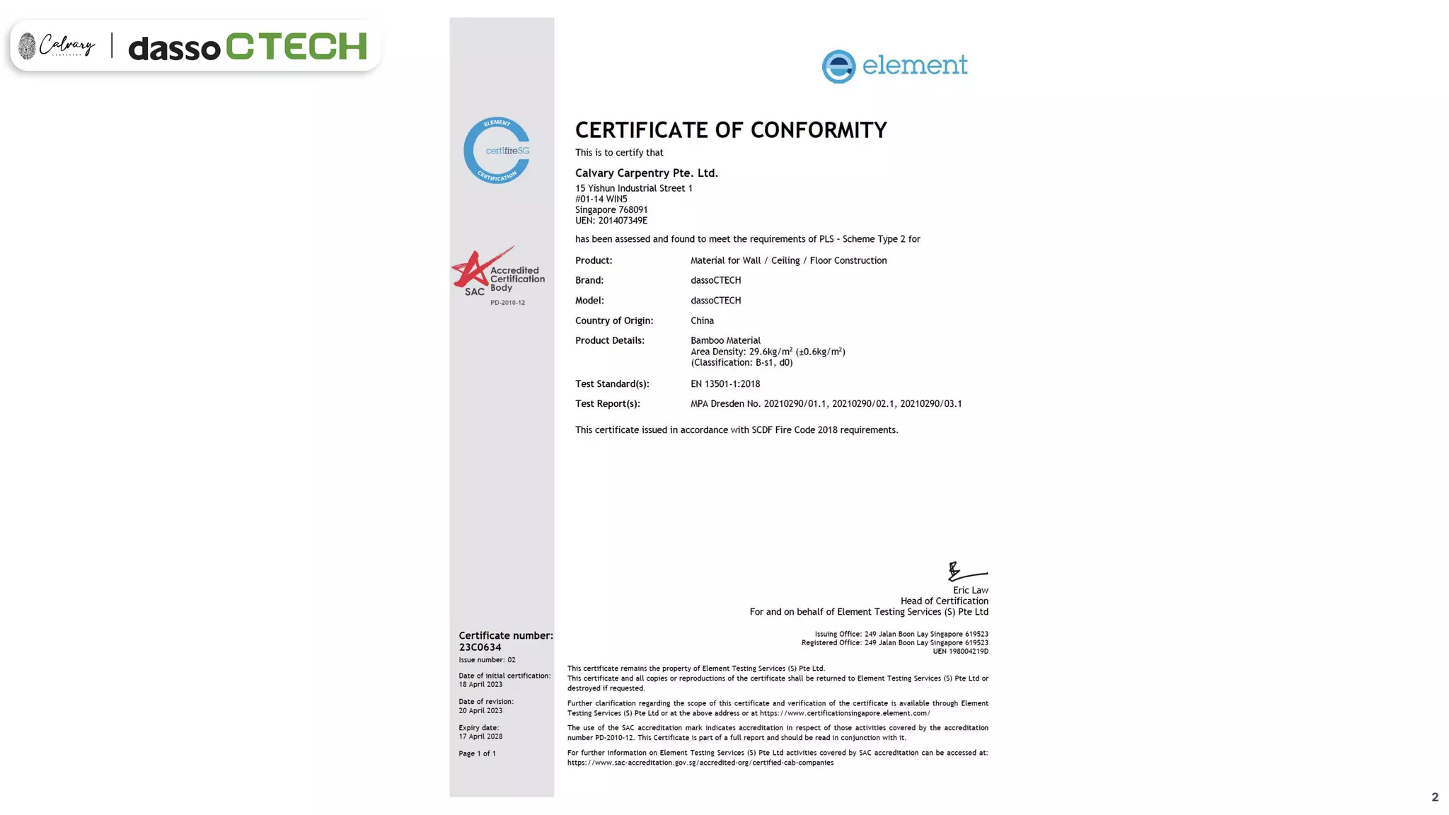 Calvary Carpentry_ Dasso Ctech Singapore Reference | PDF