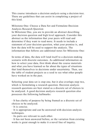 DAT 520 Milestone One Guidelines and Rubric For your p.docx