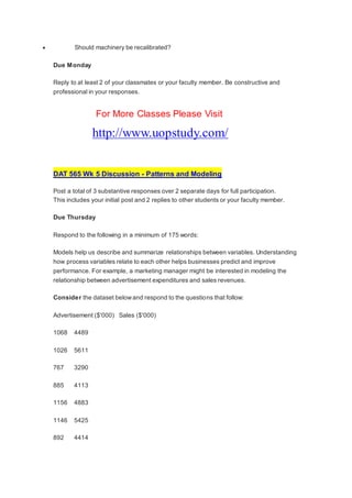 Dat 565 all discussions uop course guide uopstudy.com