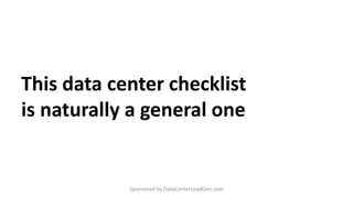 Data Center Checklist for Infrastructure Best Practices (SlideShare) | PDF