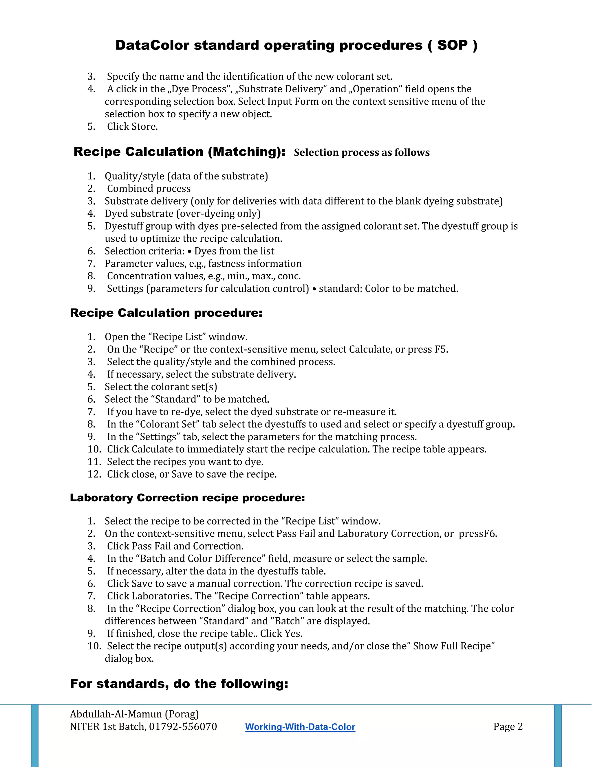 datacolor spectrophotometer working procedure | PDF