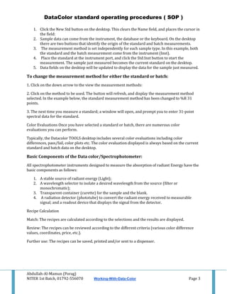 datacolor spectrophotometer working procedure | PDF
