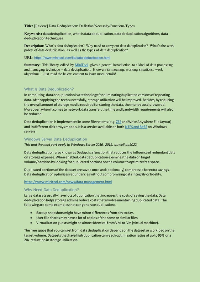 data deduplication | PDF