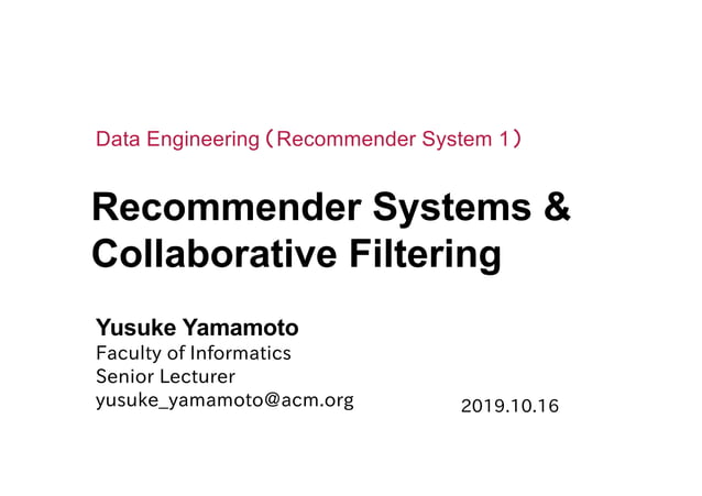 Collaborative Filtering 1: User-based CF | PDF