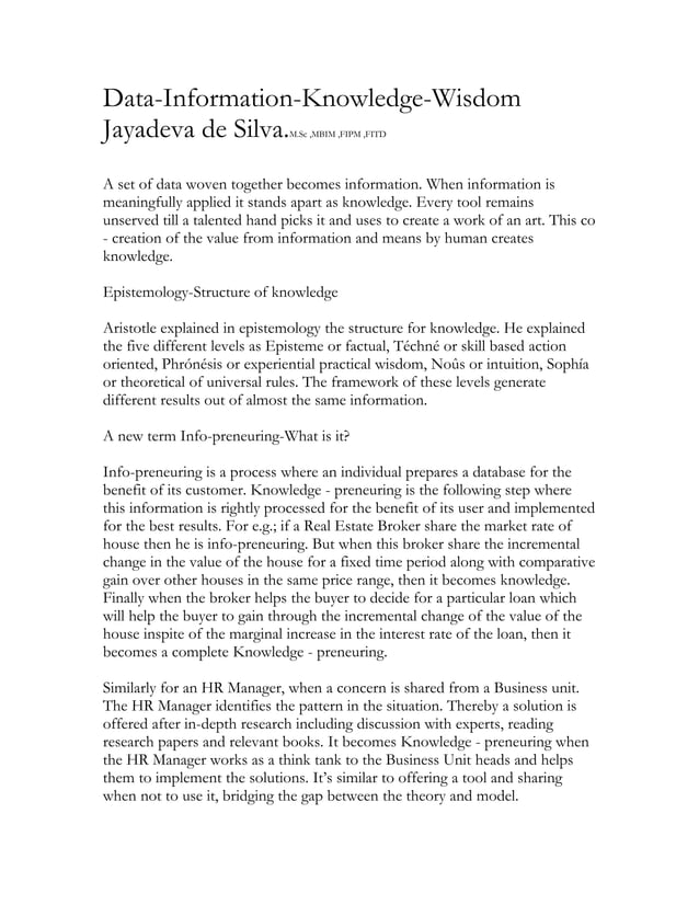 Data information-knowledge-wisdom | PDF