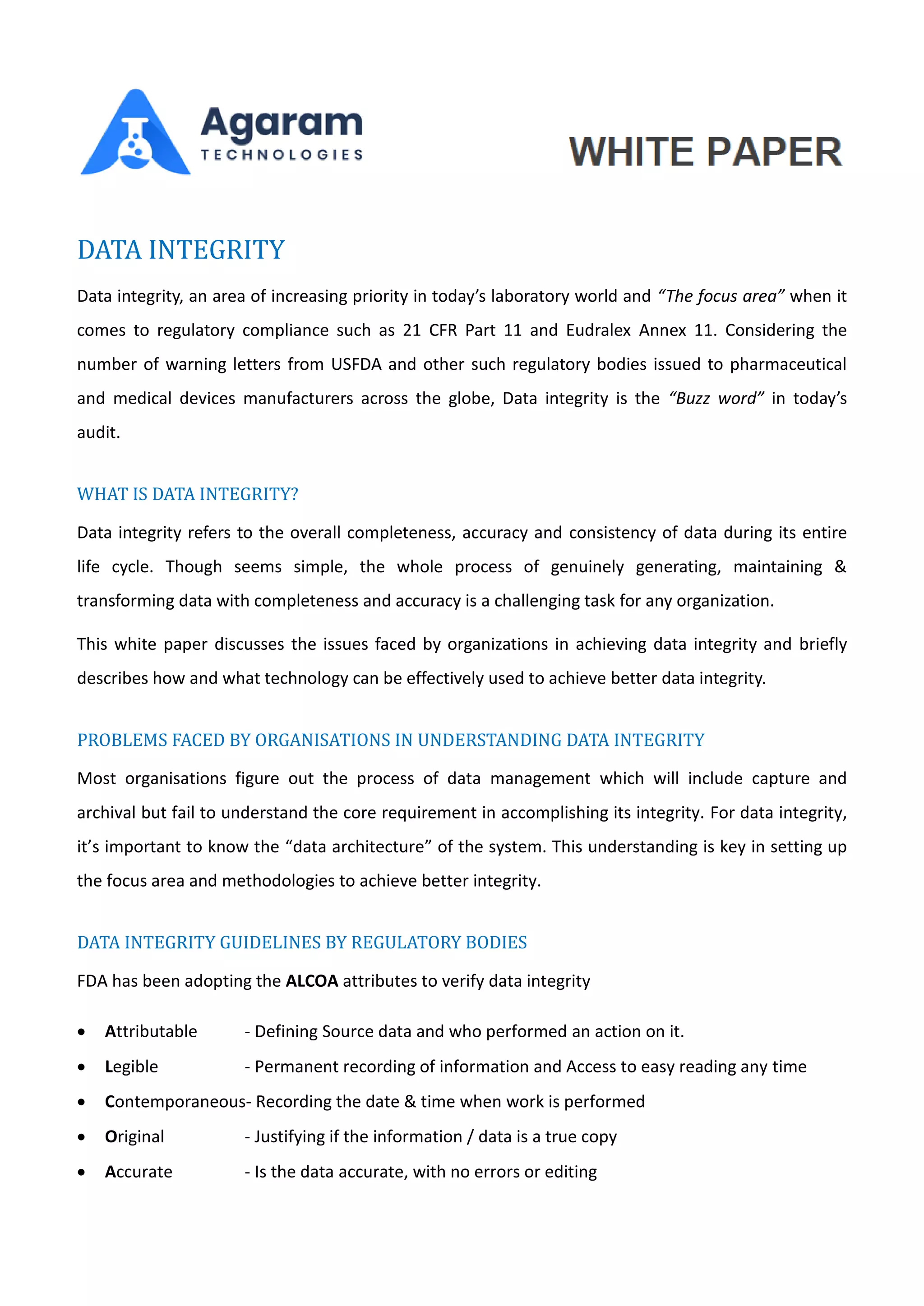 Data-Integrity - Agaram Technologies | PDF