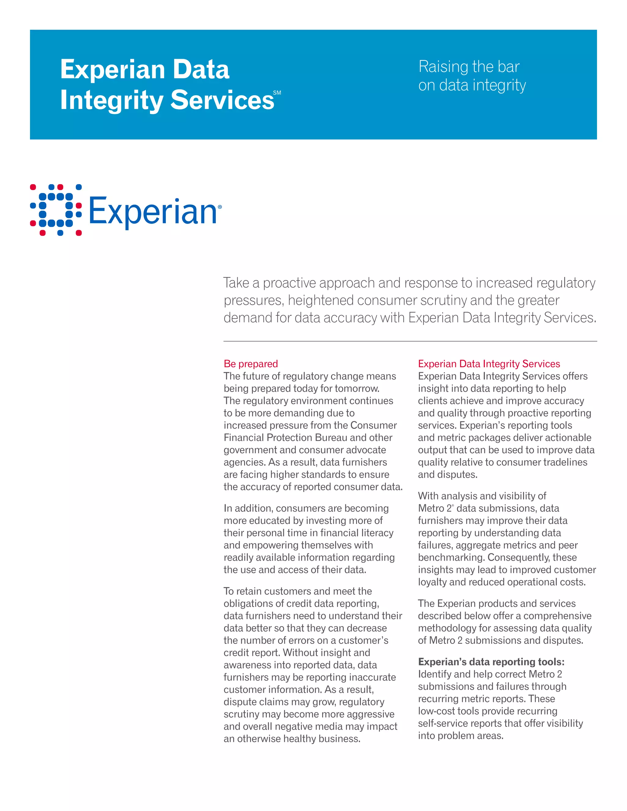 Experian Data Integrity Services Product Sheet | PDF