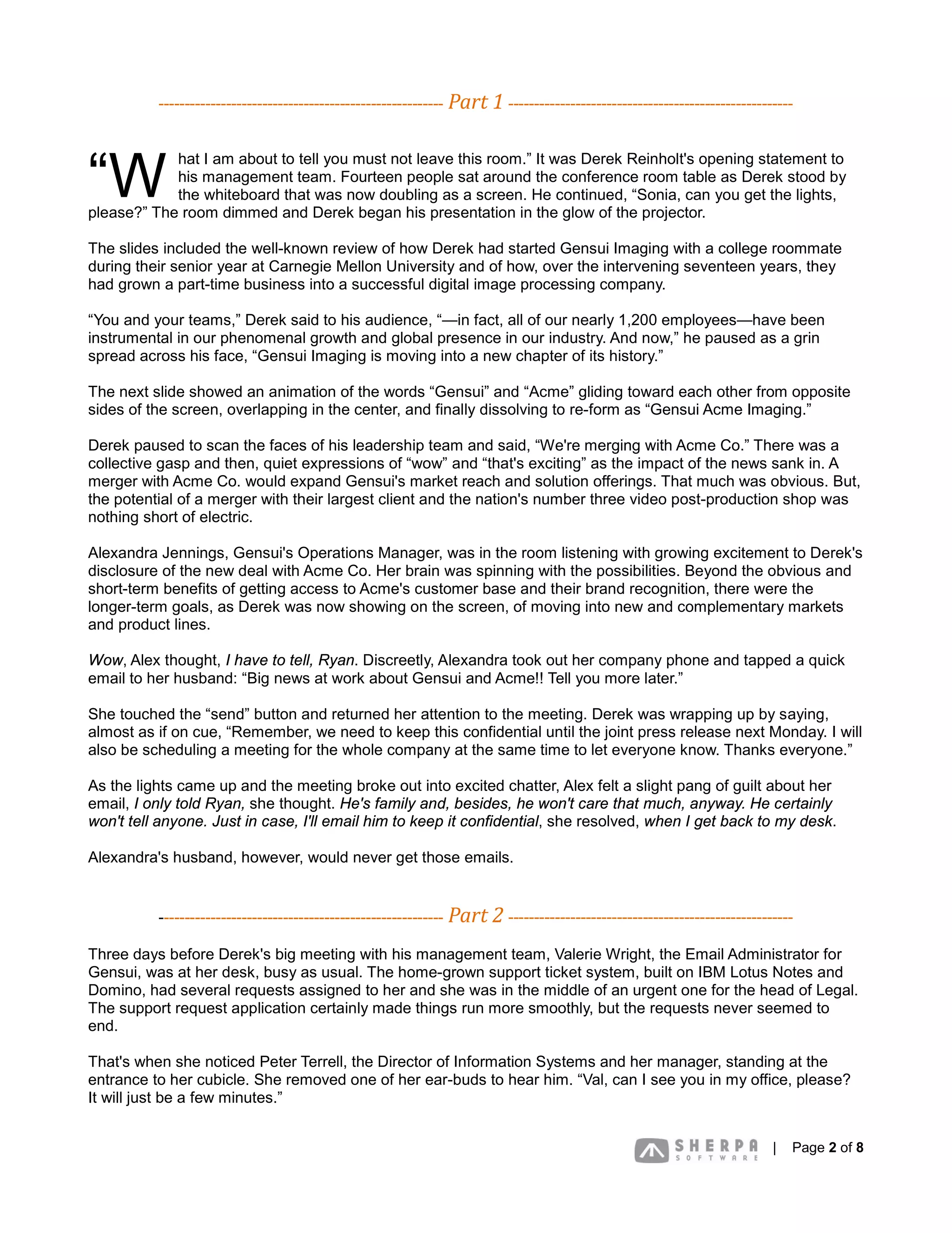 Sherpa Short Story: Data Leakage at Gensui Imaging | PDF