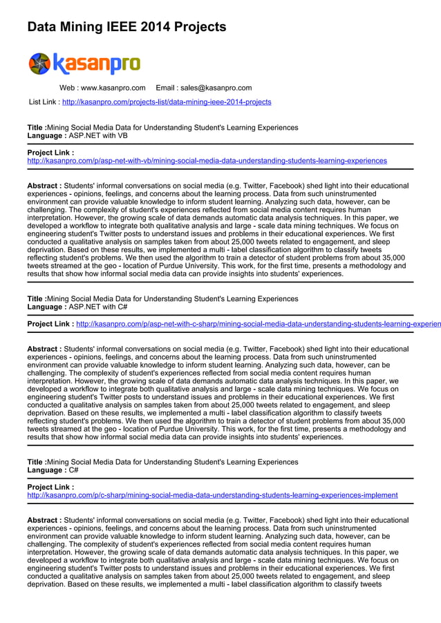 Data Mining IEEE 2014 Projects | PDF
