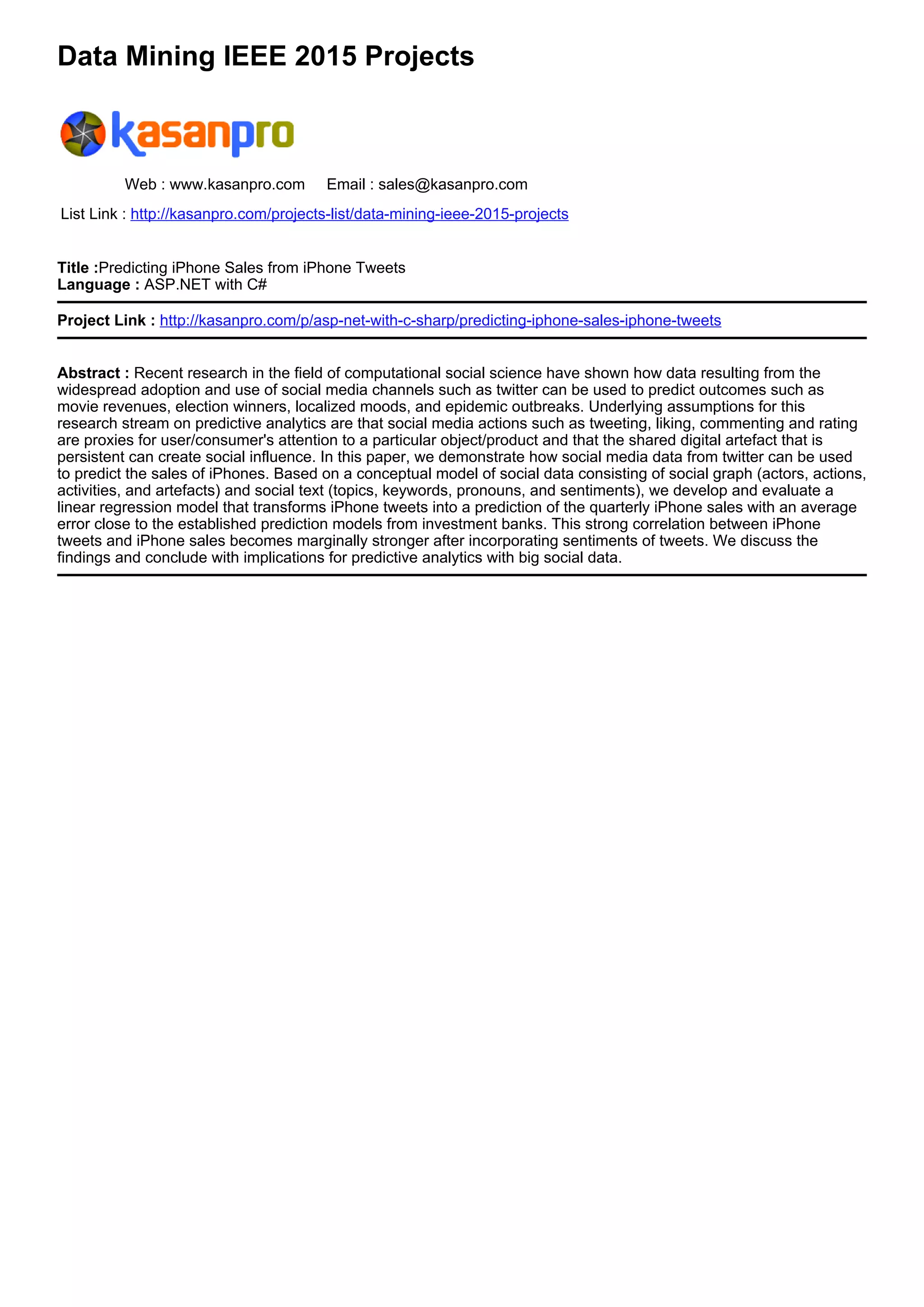 Data Mining IEEE 2015 Projects | PDF