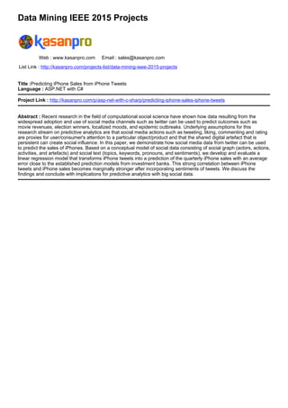 Data Mining IEEE 2015 Projects | PDF | Social Networking | Internet