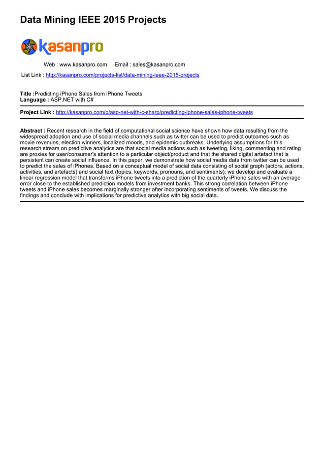 Data Mining IEEE 2015 Projects | PDF