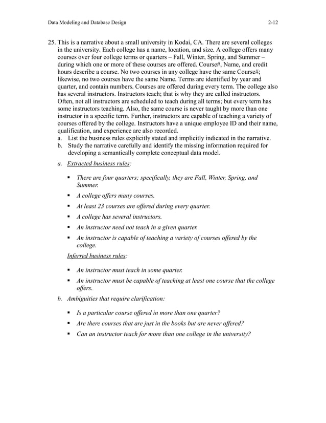 Data Modeling and Database Design 2nd Edition by Umanath Scamell Solution Manual | PDF