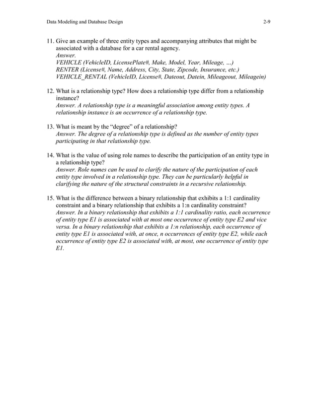 Data Modeling and Database Design 2nd Edition by Umanath Scamell Solution Manual | PDF