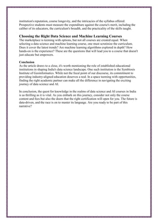 Navigating the Landscape of Data Science Education in India | PDF