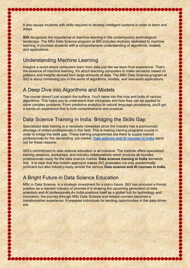 MSc Data Science in India: A Transformative Educational Journey | PDF