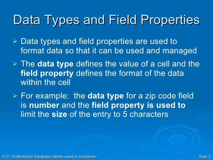 Data Types And Field Properties