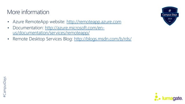 Building Azure RemoteApp - Microsoft Campus Days 2014 | PPT