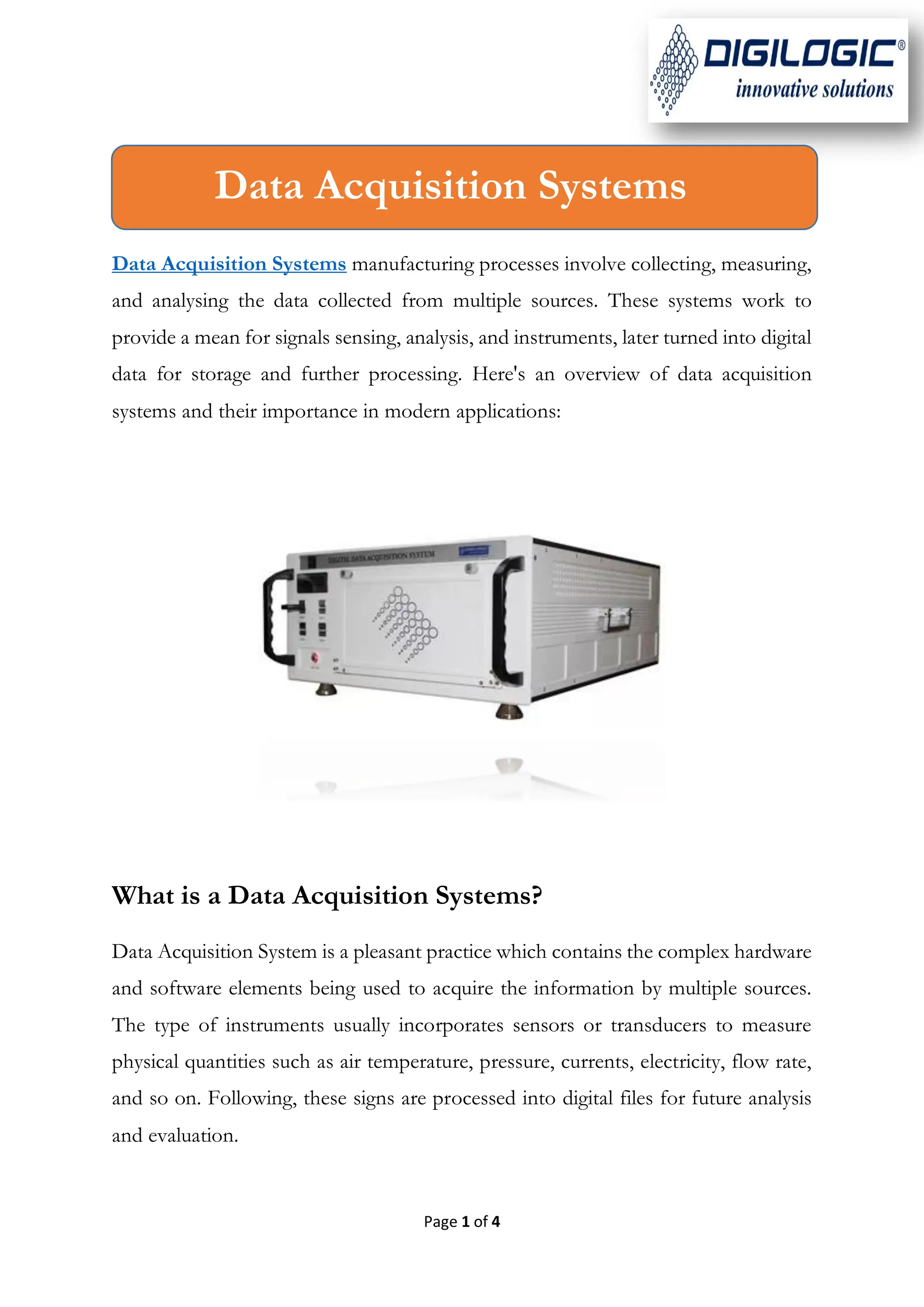 Data Acquisition Systems | Digilogic Systems | PDF
