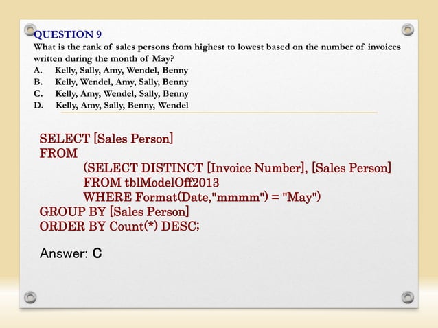 Data analysis accesssql_modeloff | PPT