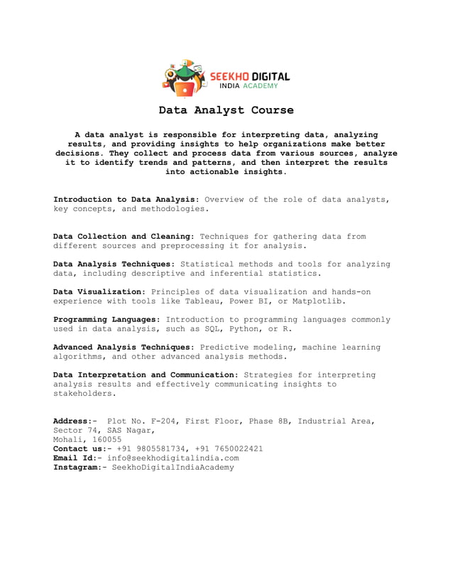 Advance Data Analyst Courses in Mohali.. | PDF