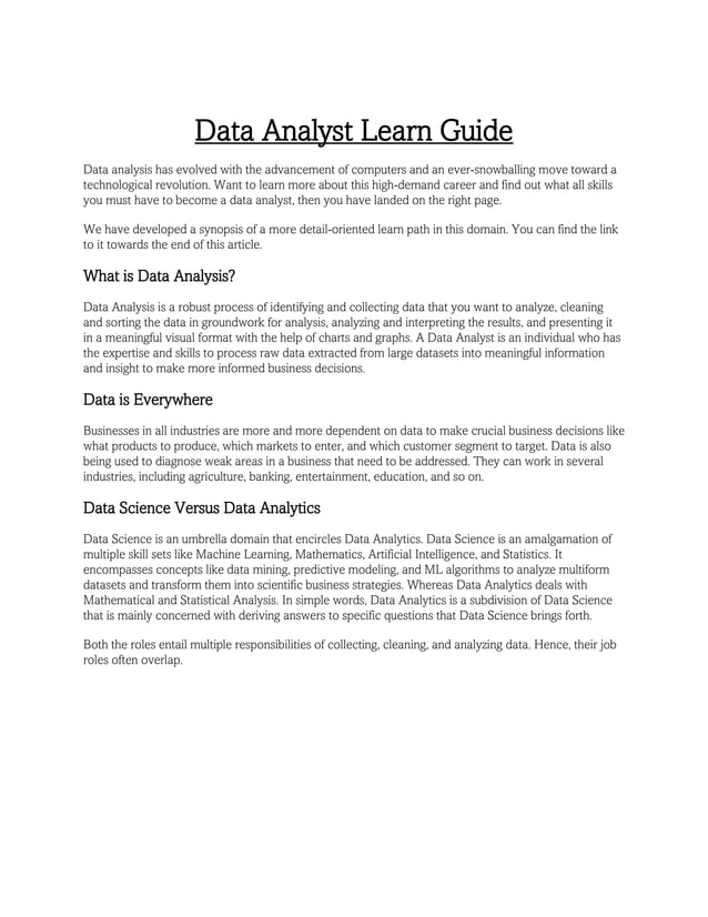 Data Analyst Beginner Guide for 2023 | PDF