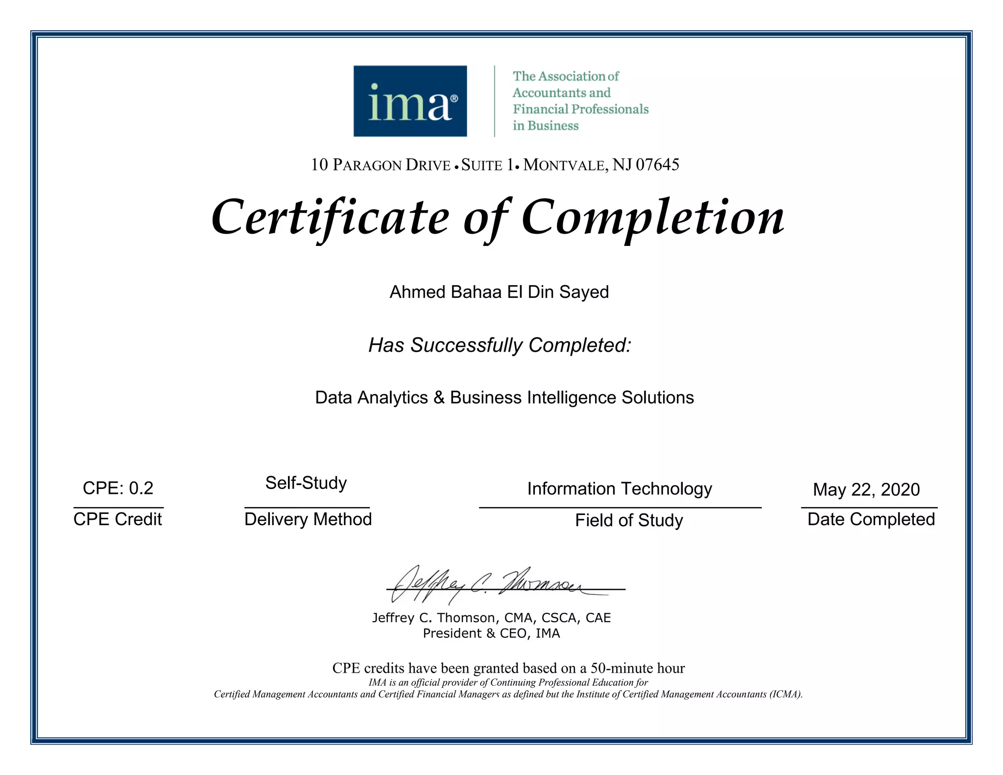 Data Analytics & Business Intelligence Solutions Certificate | PPT