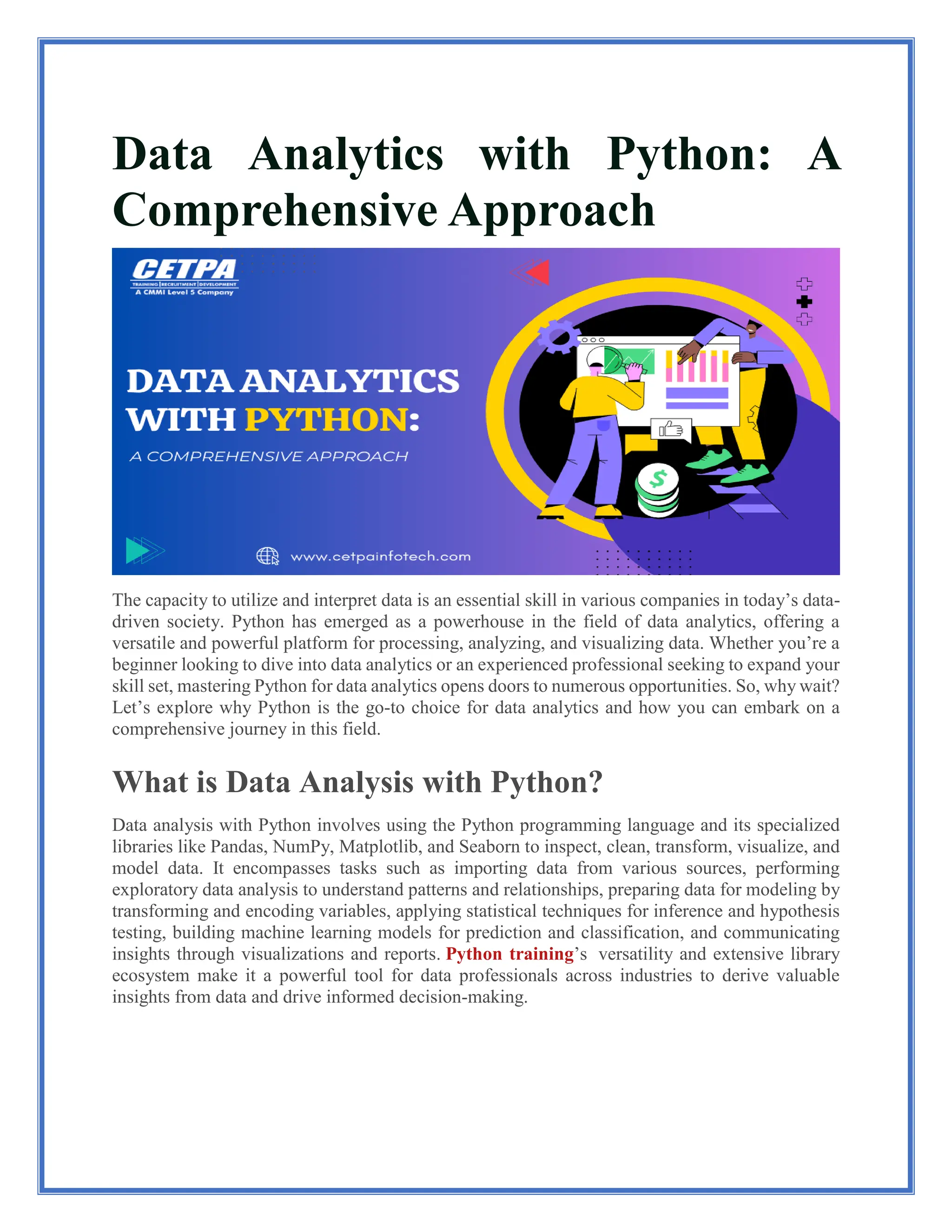 Data Analytics with Python: A Comprehensive Approach - CETPA Infotech | PDF