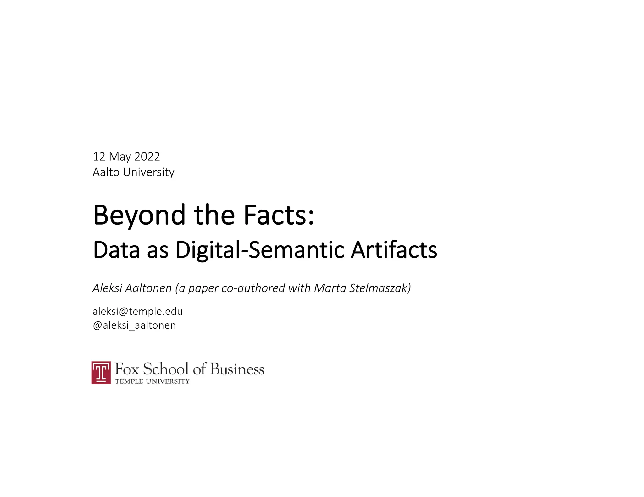 Beyond the Facts: Data as Digital-Semantic Artifacts | PPT