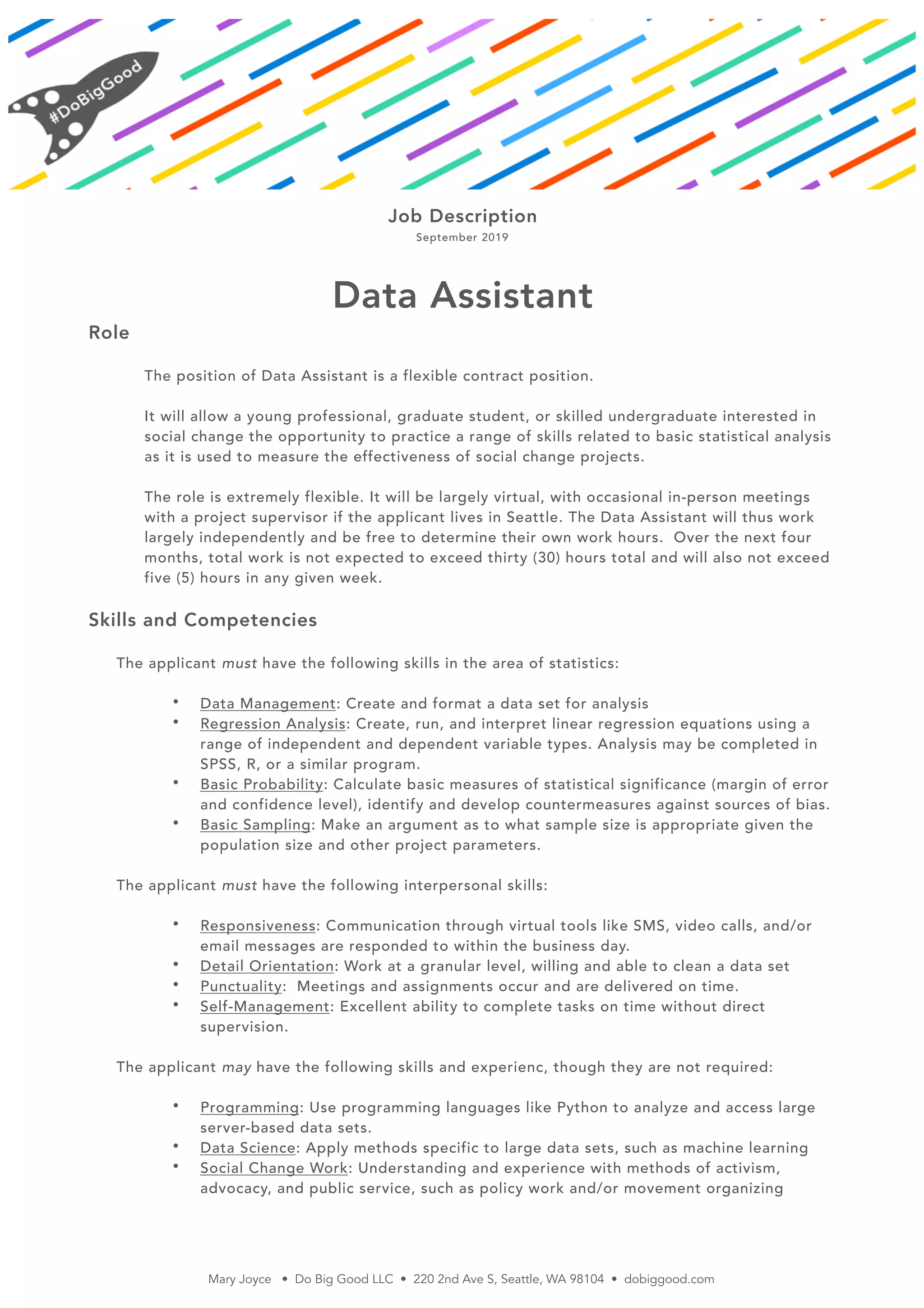 Job Description: Data Assistant | PDF