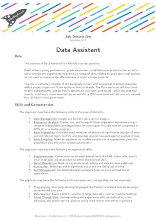 Job Description: Data Assistant | PDF