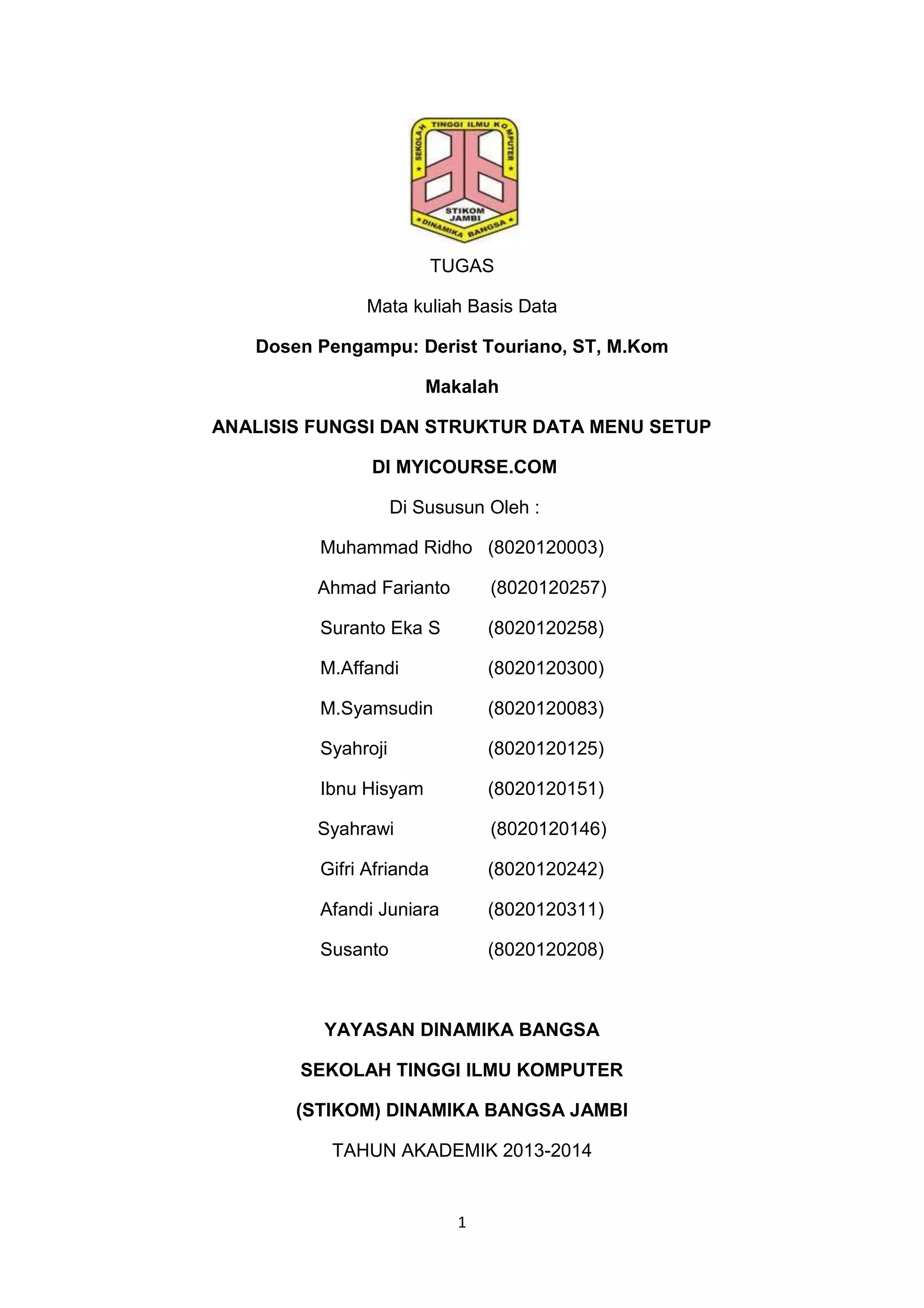 ANALISIS FUNGSI DAN STRUKTUR DATA MENU SETUP | PDF