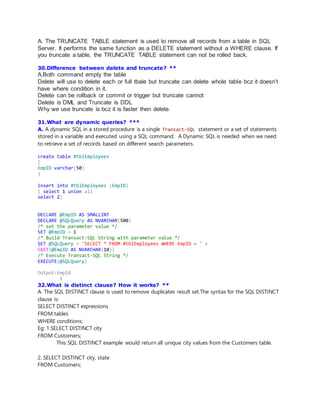 Sql Server Interview Question | DOCX