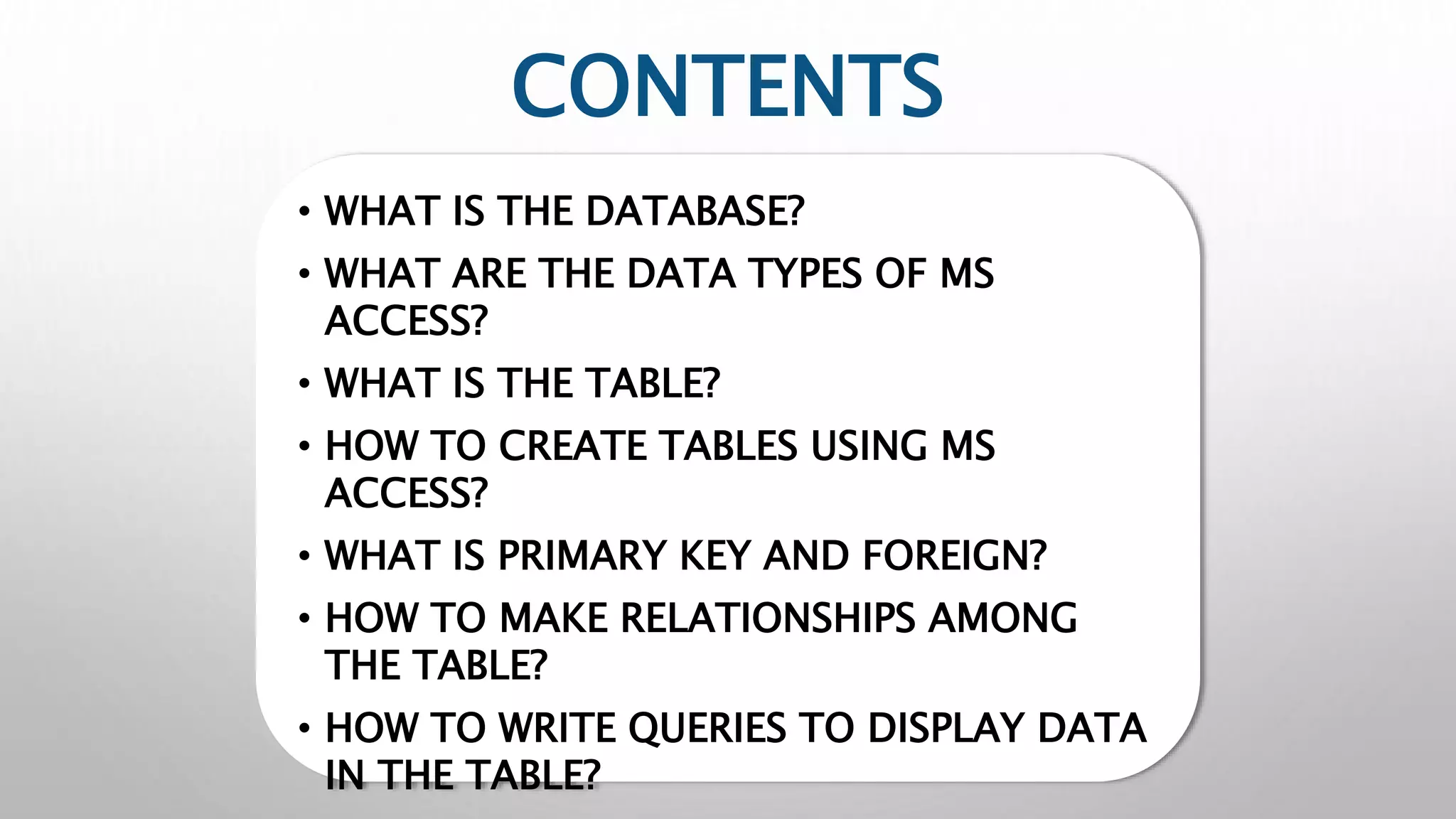 Introduction - Database (MS Access) | PPT Introduction - Database (MS Access) | PPT