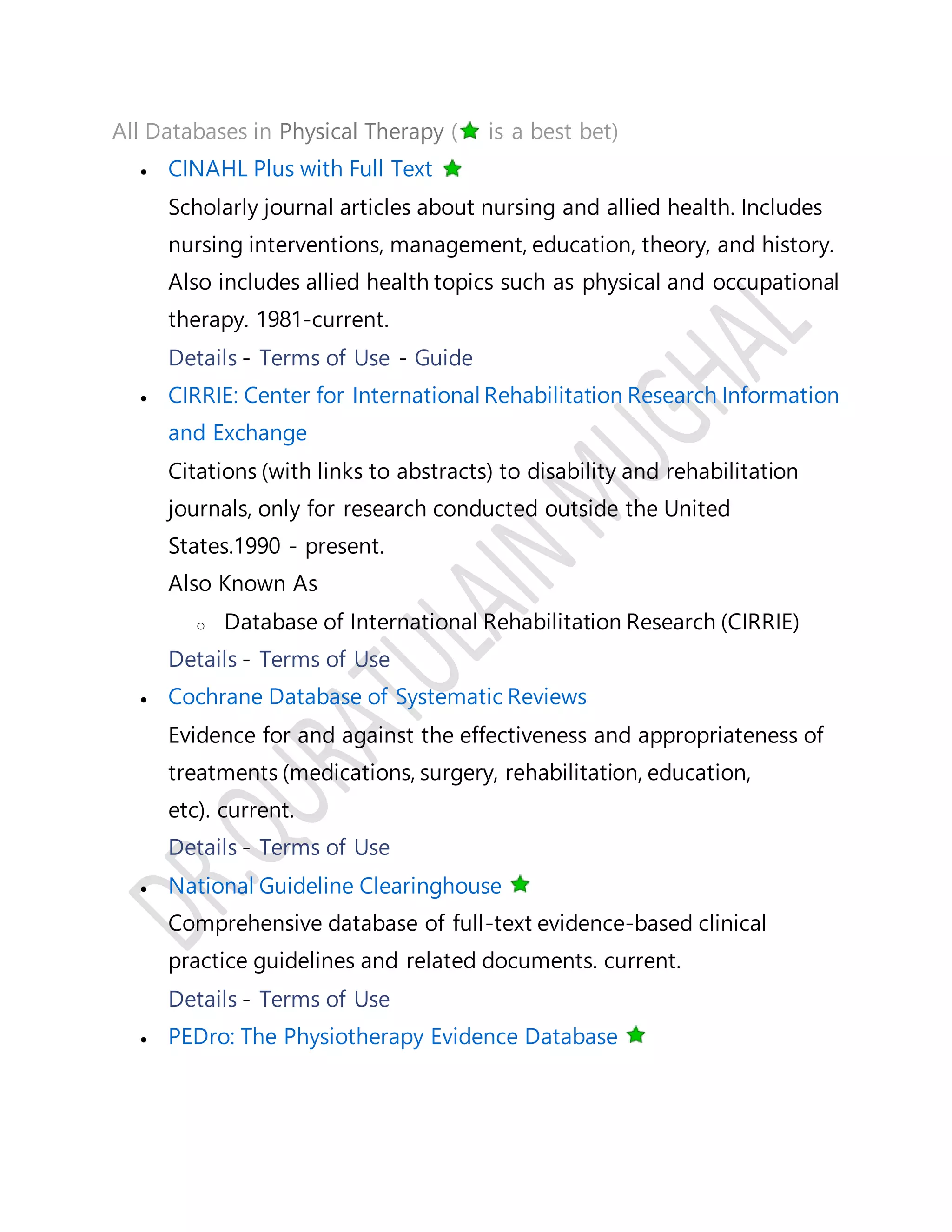 DATABASE USE IN PHYSICAL THERAPY | DOCX
