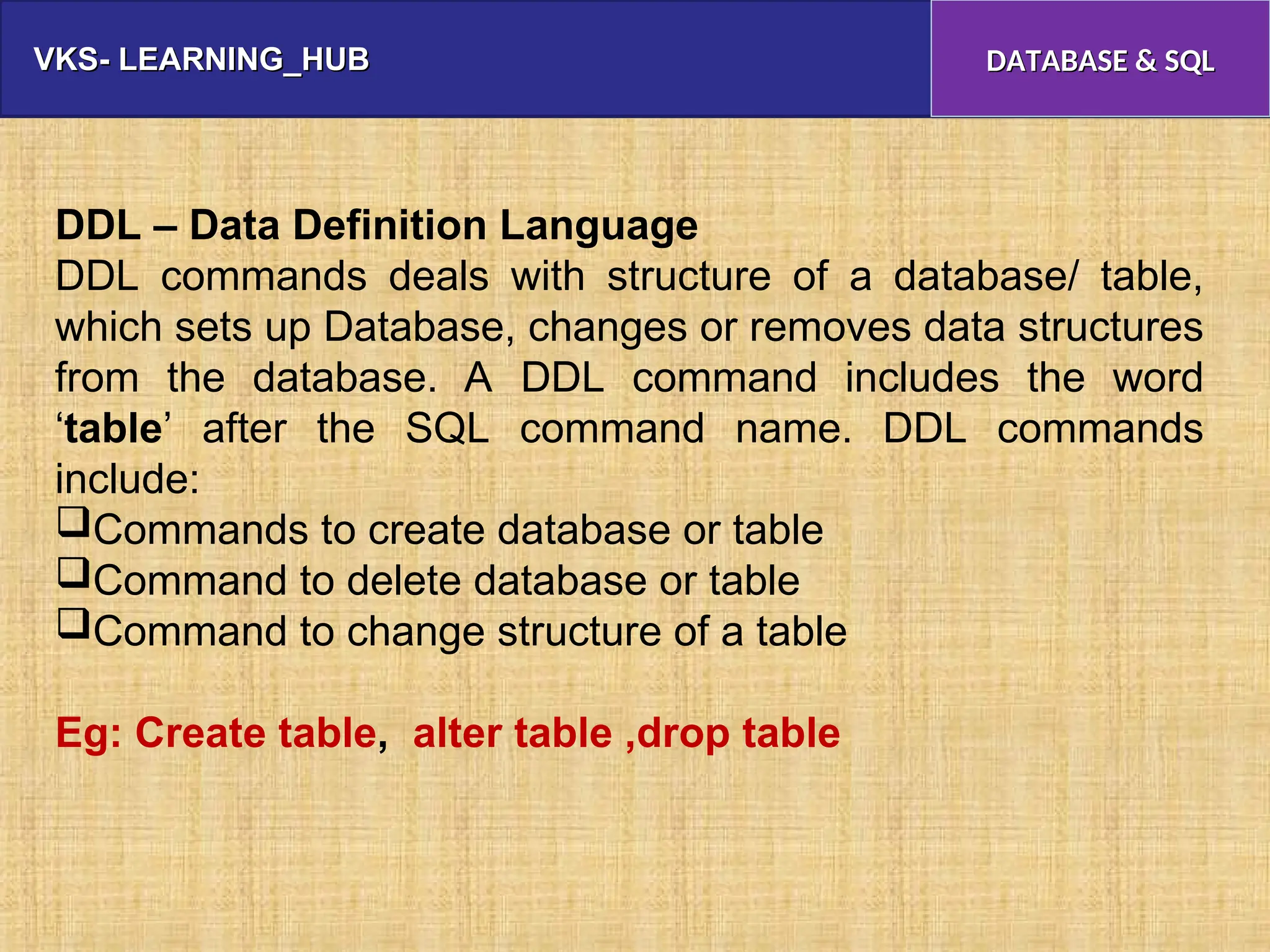 Database Concept with SQL Commands for grade 12 | PPT