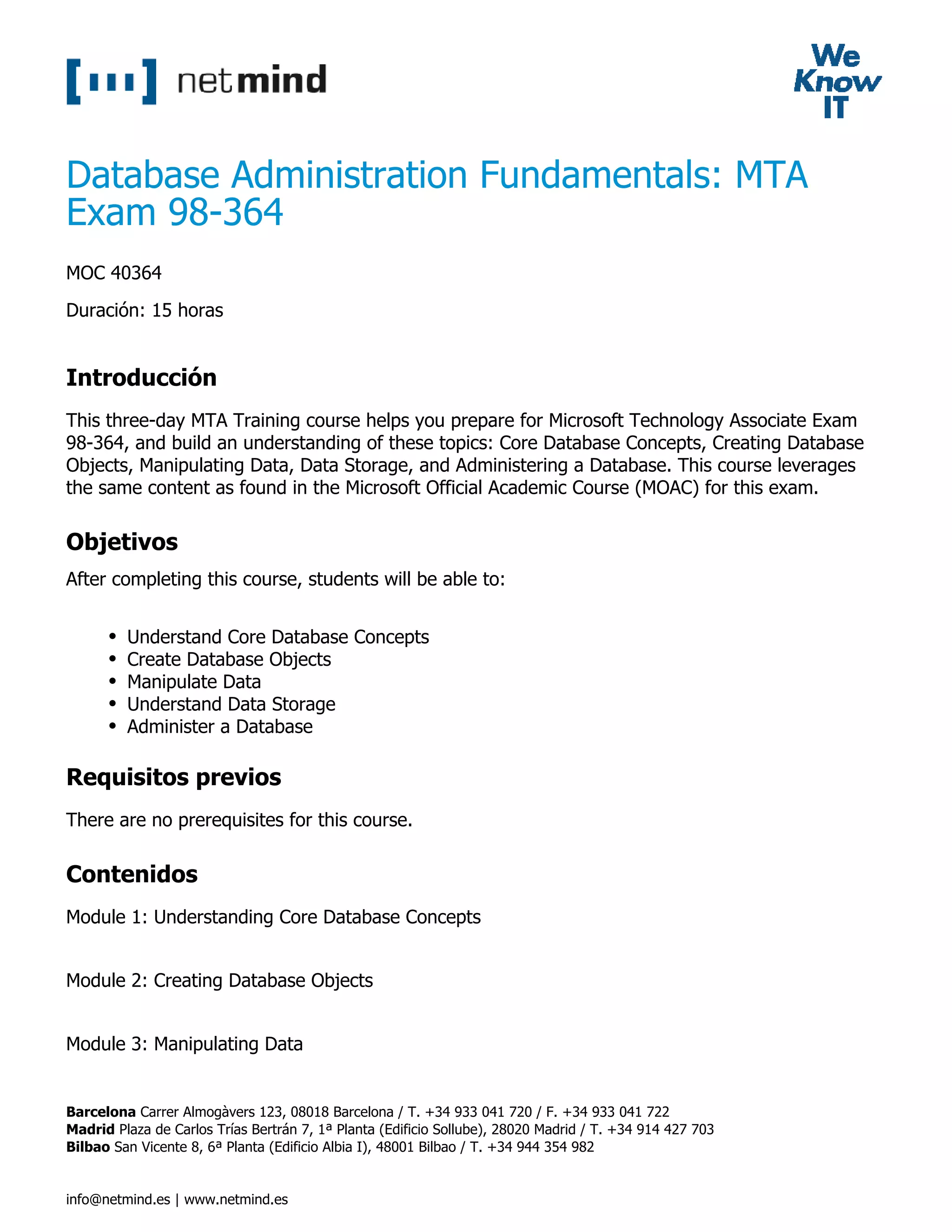 Database administration-fundamentals-mta-exam-98-364 | PDF
