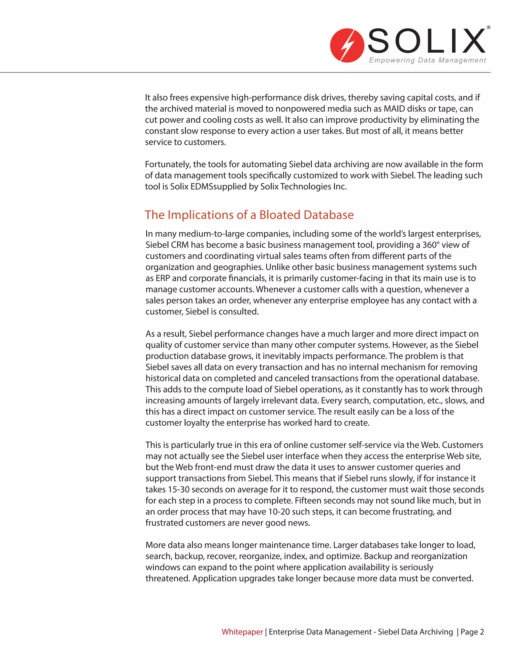 Database Archiving: The Key to Siebel Performance | PDF