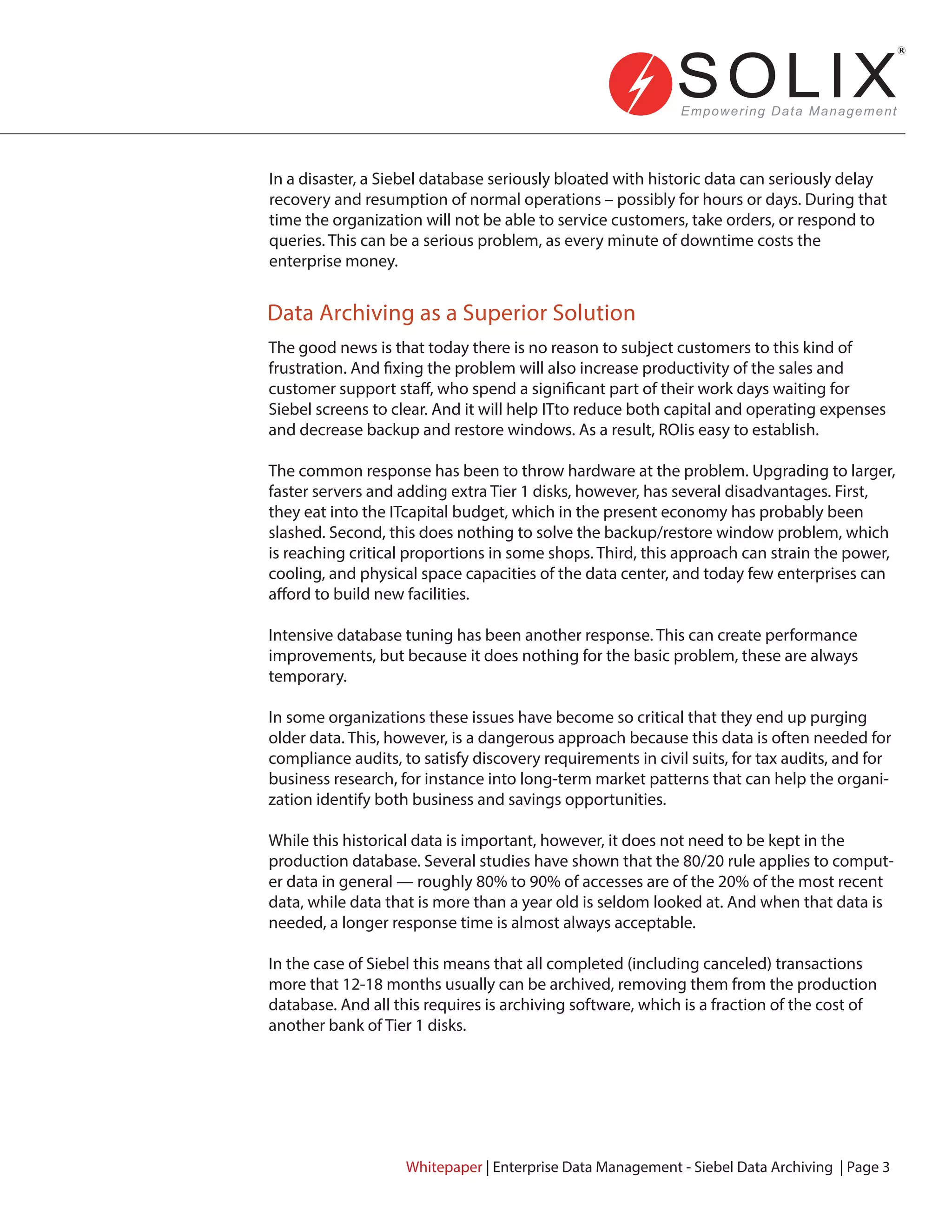 Database Archiving: The Key to Siebel Performance | PDF